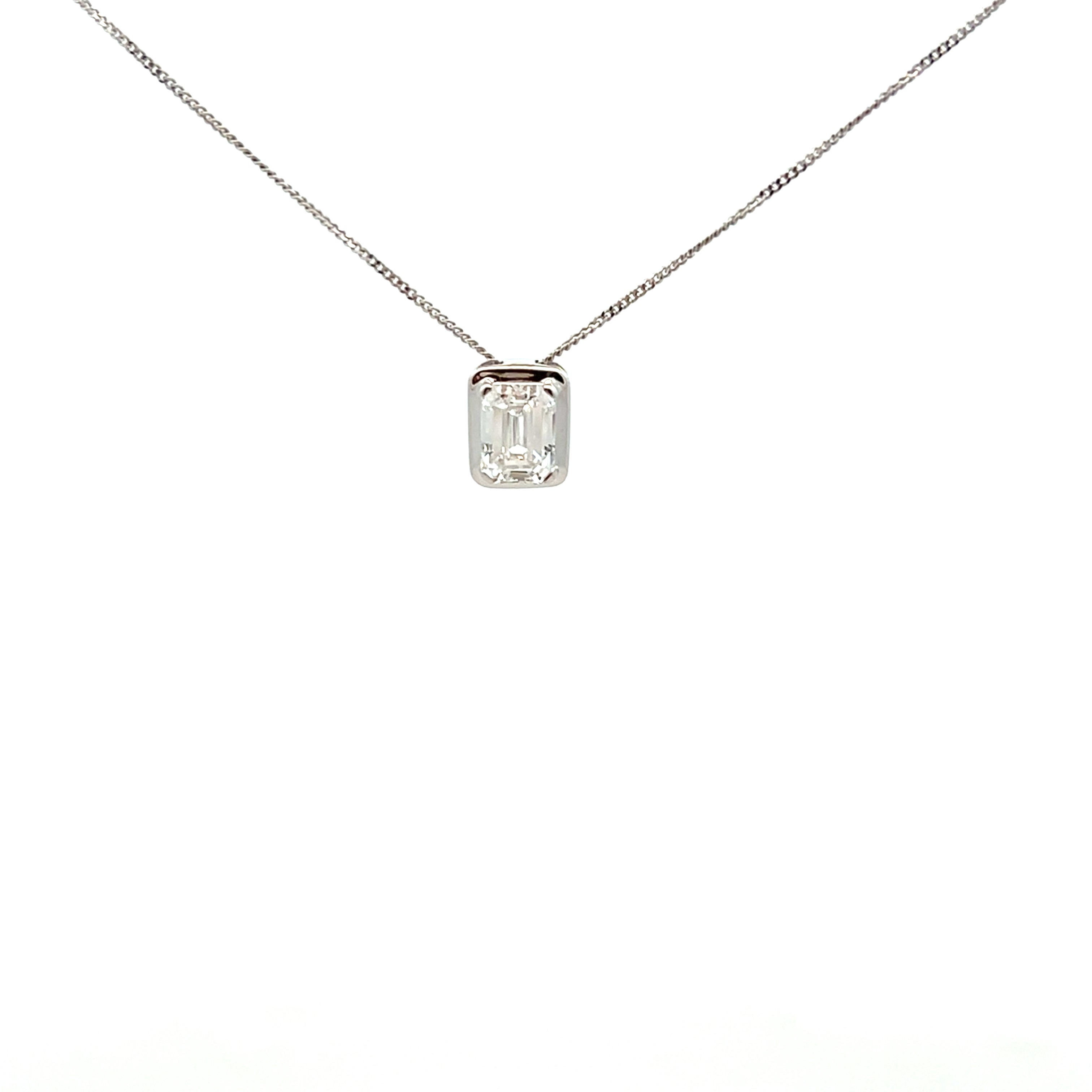 9ct White Gold Laboratory Grown Diamond 0.50ct Emerald Cut Necklace ...
