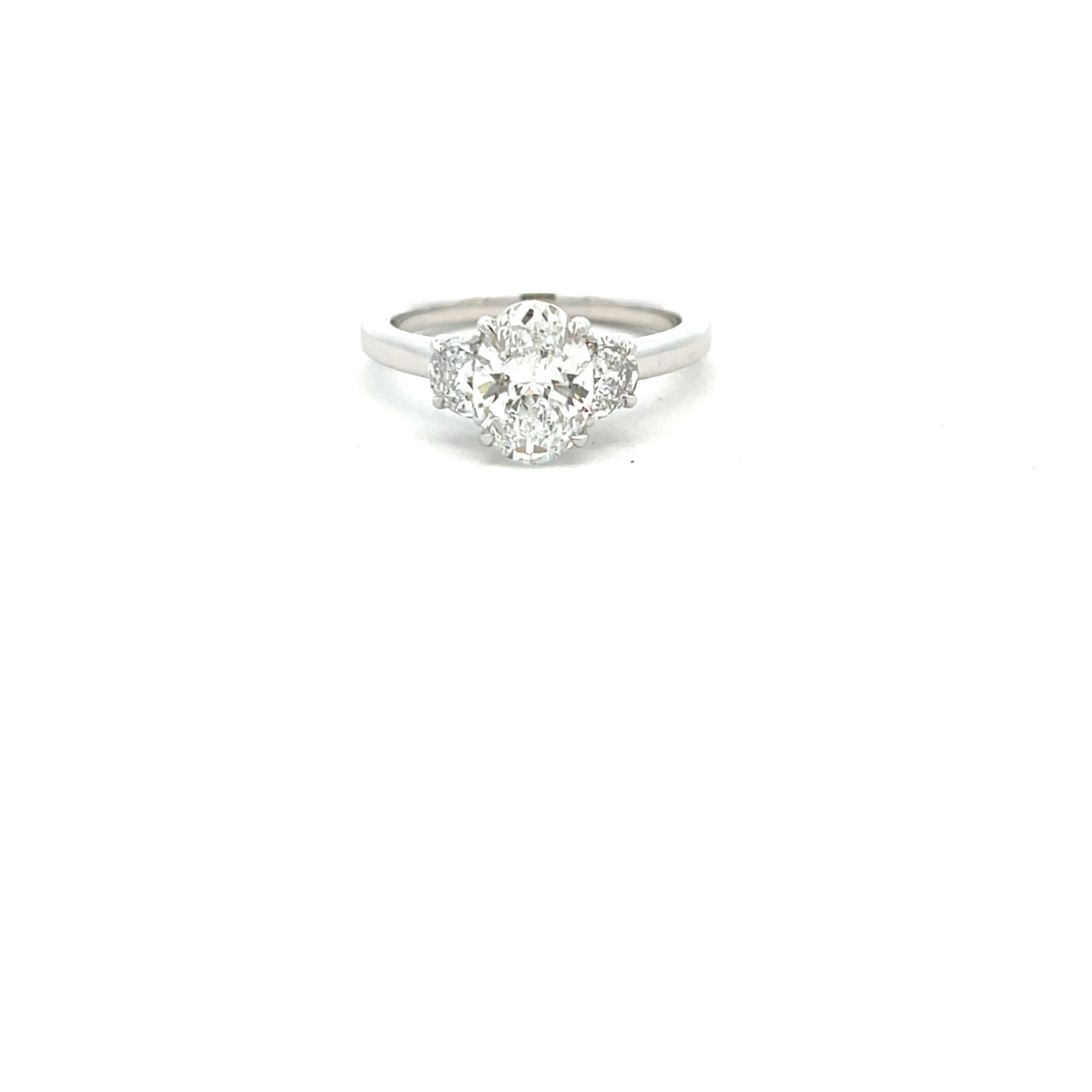 Platinum Laboratory Grown Diamond Oval and Demi Lune Cut Three Stone R ...